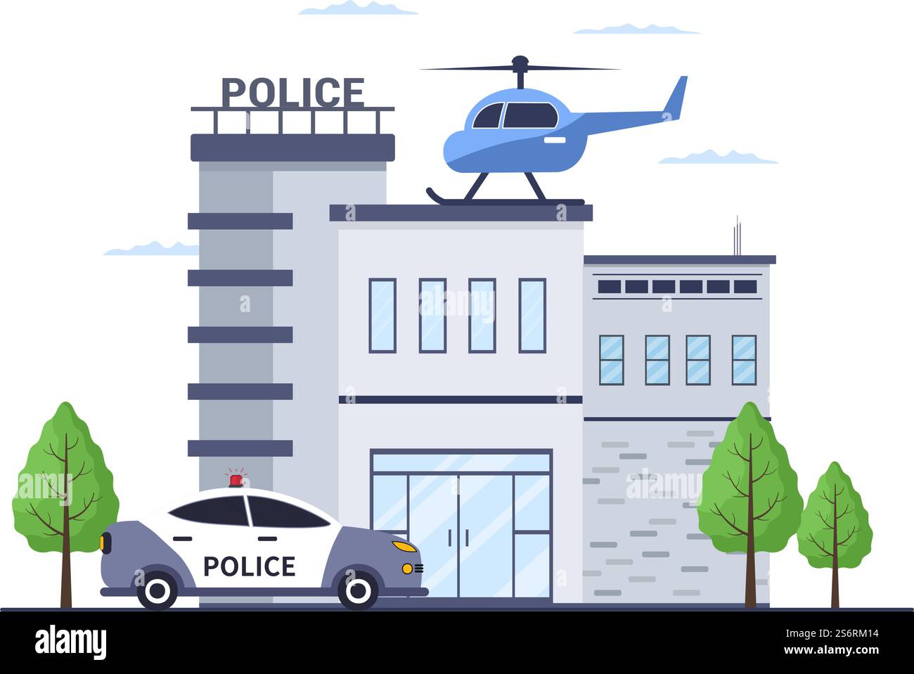 Police Station Department Building with Policeman and Police Car in ...