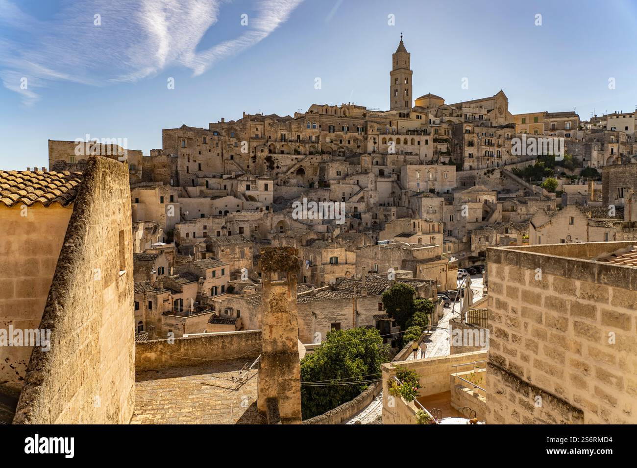 City view with the Sassi cave settlements and the cathedral of Matera ...