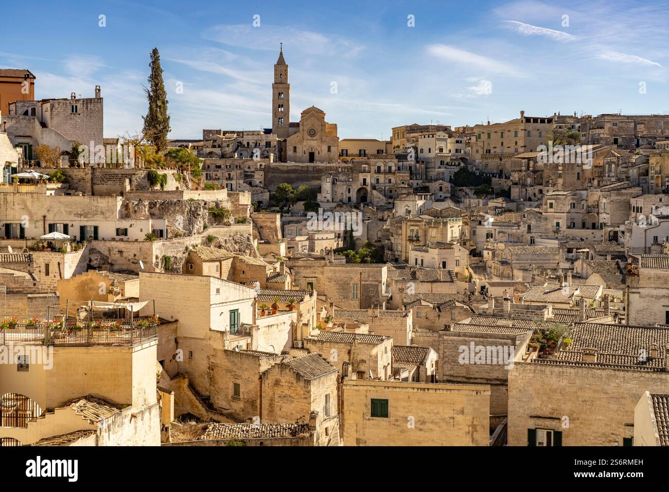 City view with the sassi cave settlements the cathedral of hi-res stock ...