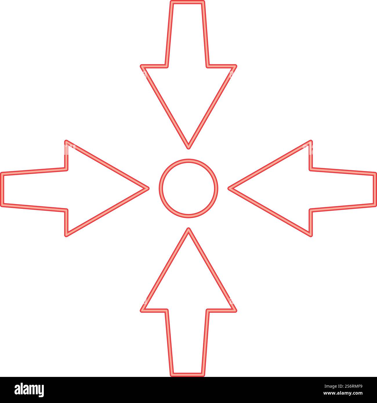 Neon four arrows point show to dot red color vector illustration image ...