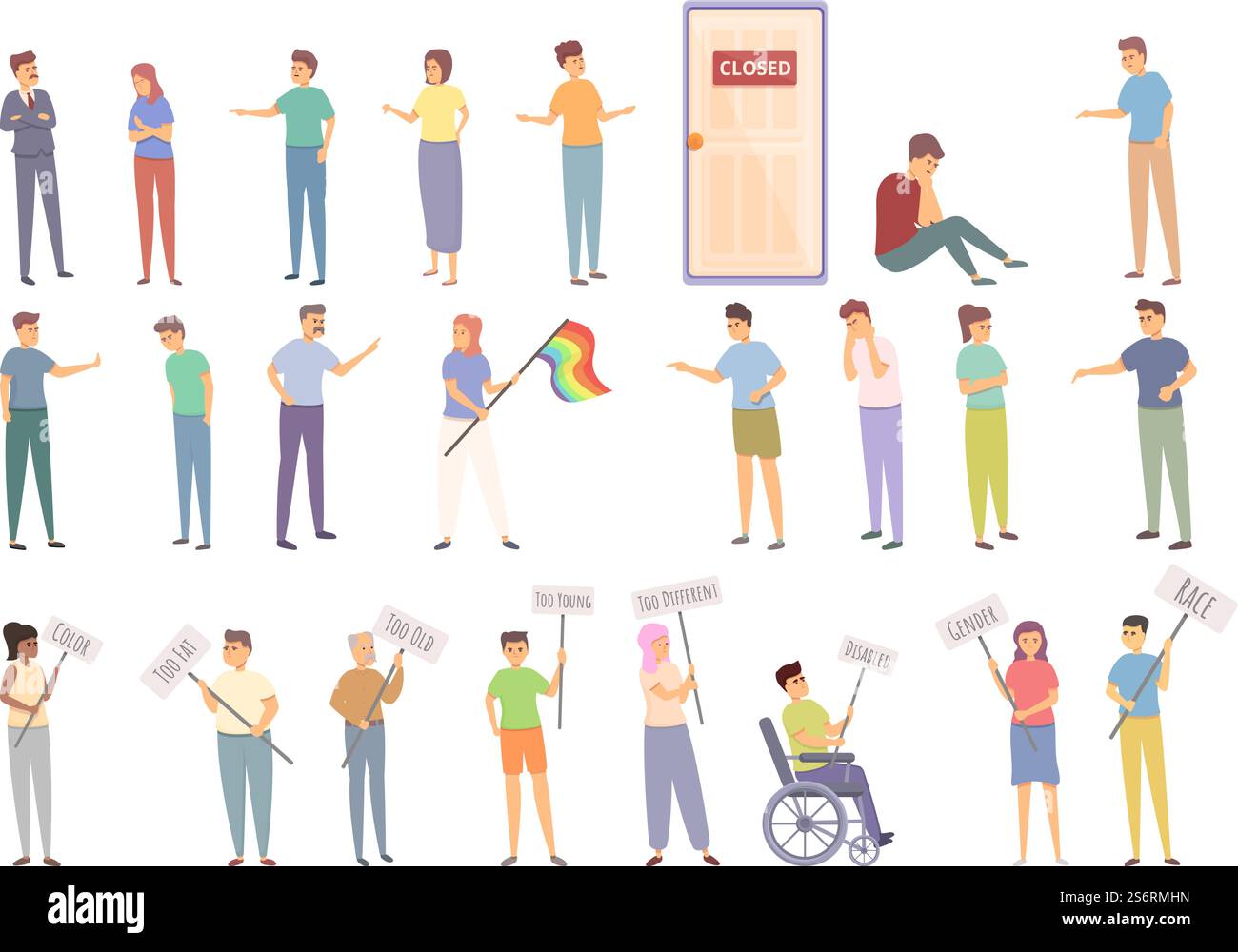 Discrimination icons set cartoon vector. Civil rights. Sexism ...