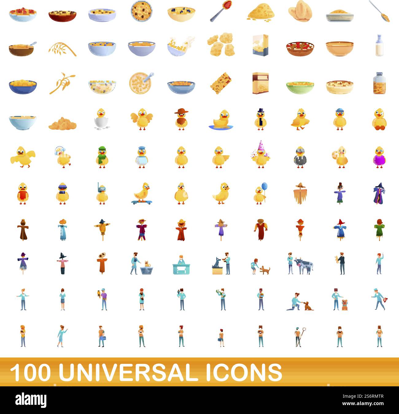 100 universal icons set. Cartoon illustration of 100 universal icons ...