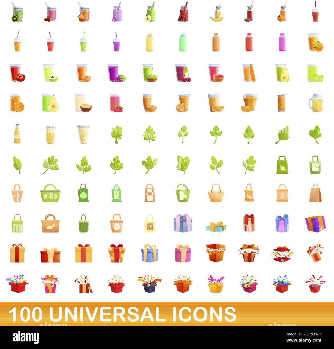 100 universal icons set. Cartoon illustration of 100 universal icons ...