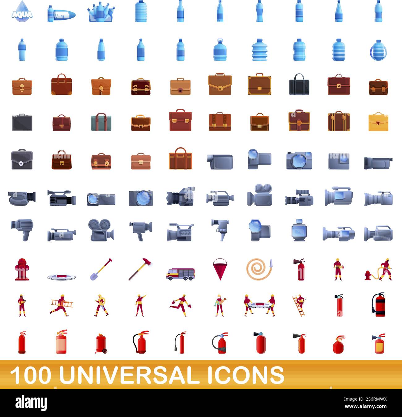 100 universal icons set. Cartoon illustration of 100 universal icons ...