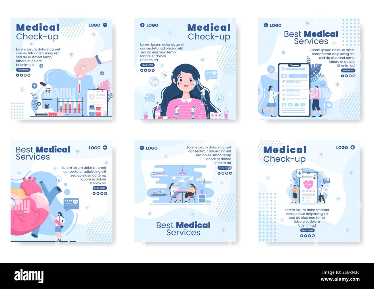 Medical Check up Post Template Health care Flat Design Illustration ...