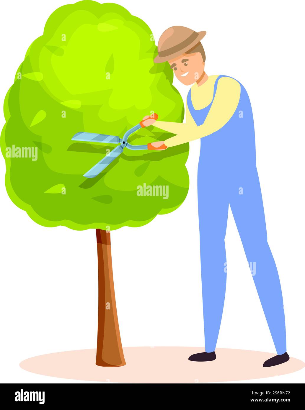 Farmer tree cutting icon cartoon vector. Garden hedge. Worker grass ...