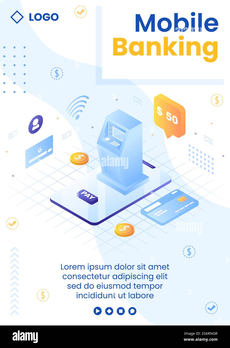 Online E-Banking App, Wallet or Bank Credit Card Flyer Template Flat ...