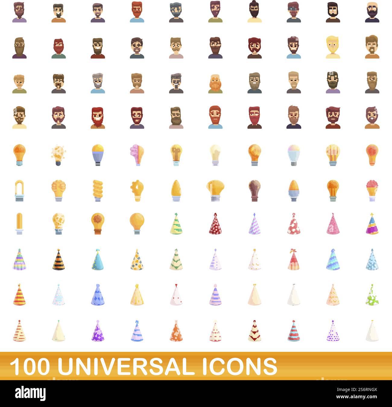 100 universal icons set. Cartoon illustration of 100 universal icons ...