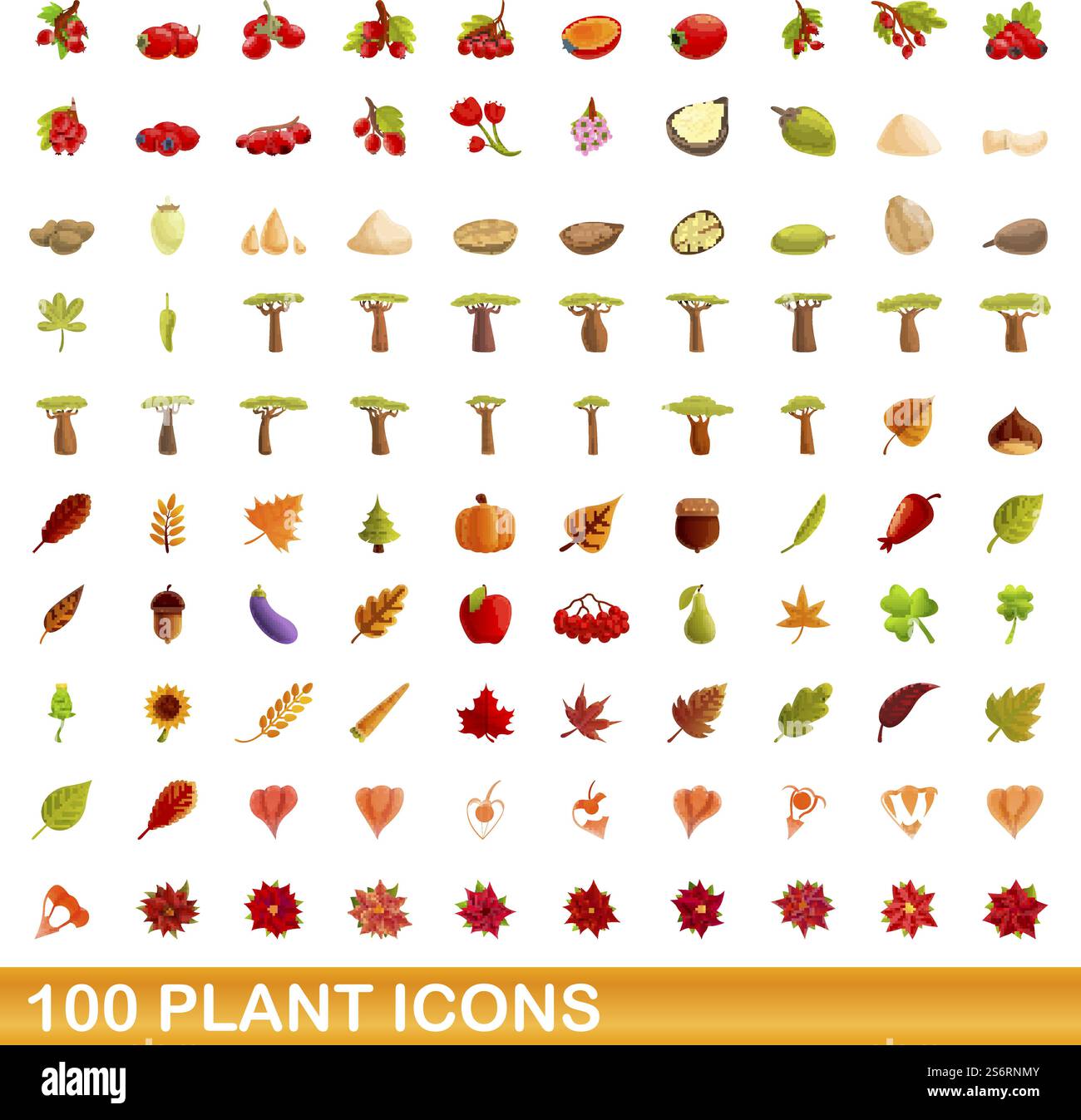 100 plant icons set. Cartoon illustration of 100 plant icons vector set ...