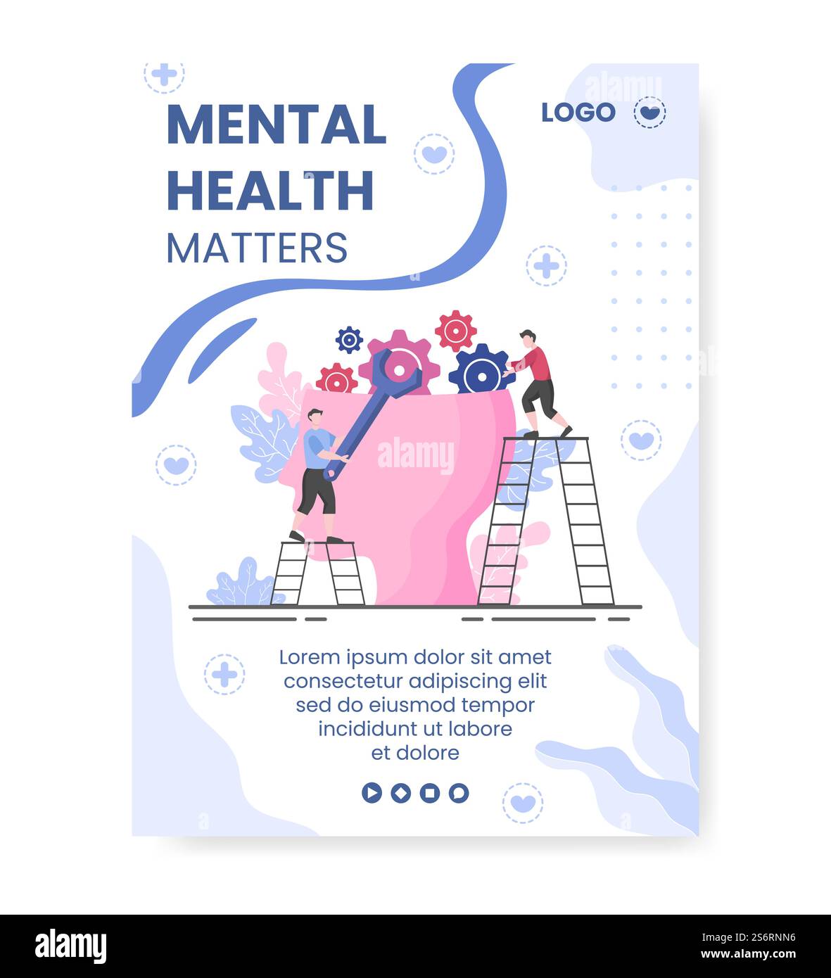 Mental Health Care Consultant Poster Template Flat Design Illustration ...