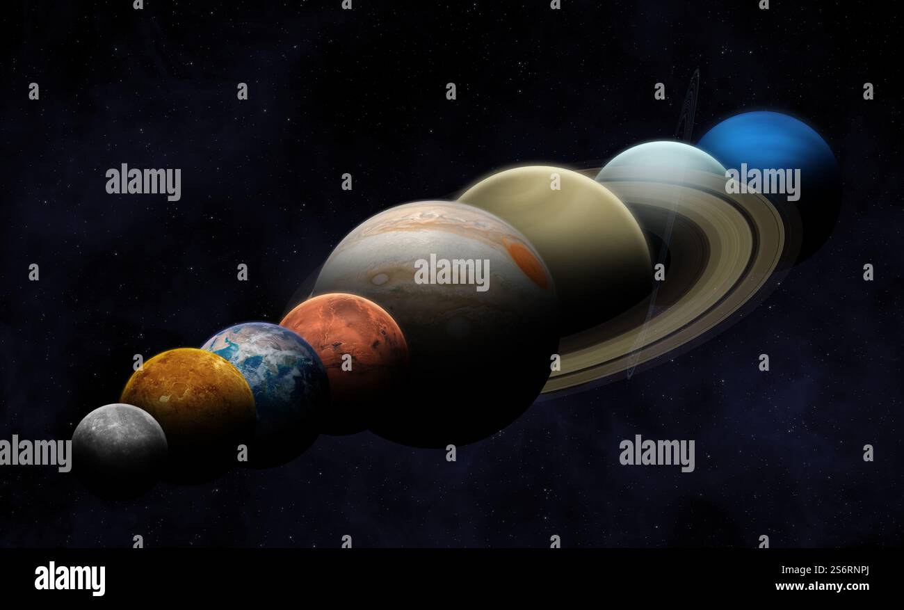 Planetary alignment or a planetary parade. Mercury, Venus, Earth, Mars ...