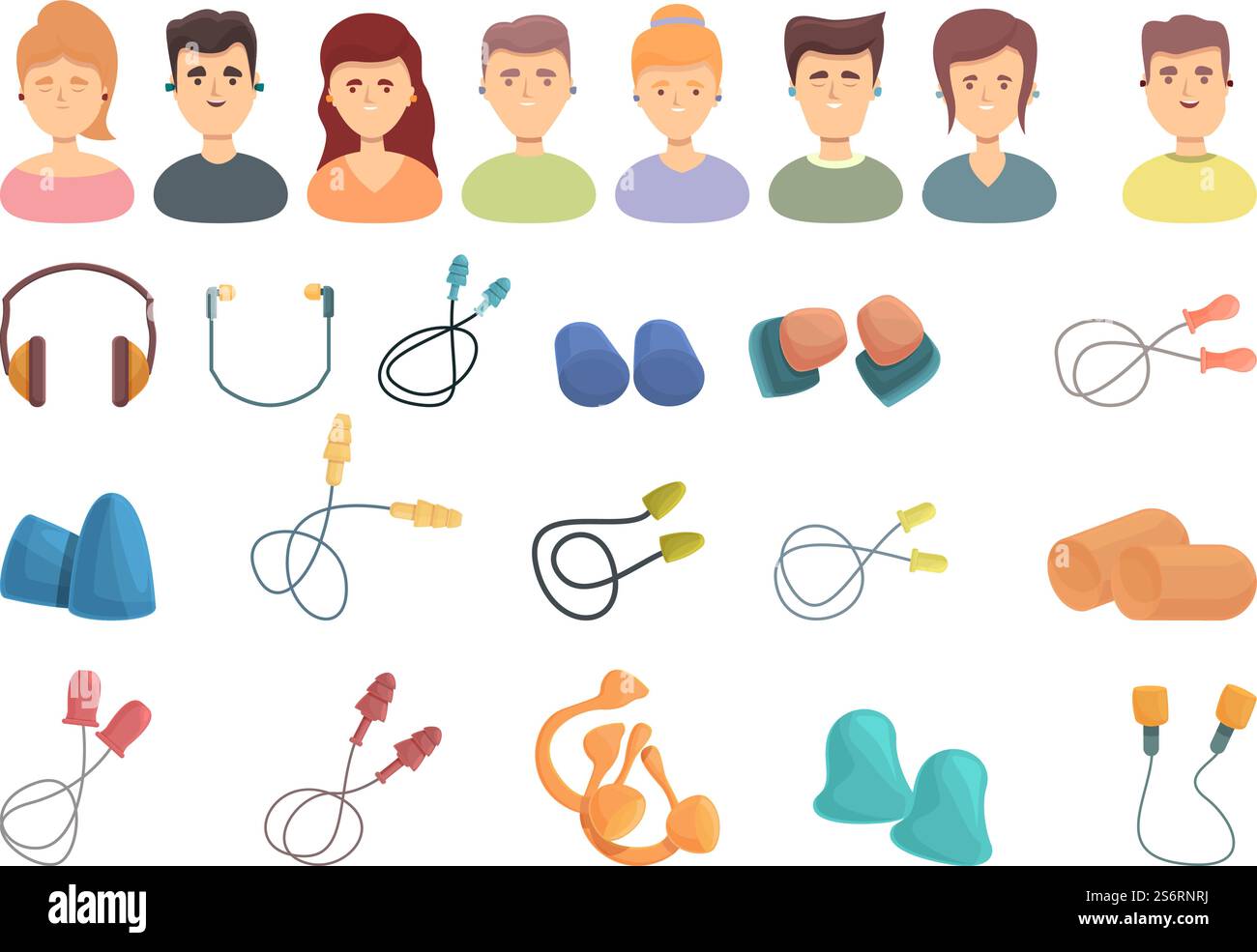 Earplugs icons set cartoon vector. Ear plug protection. Medical ...