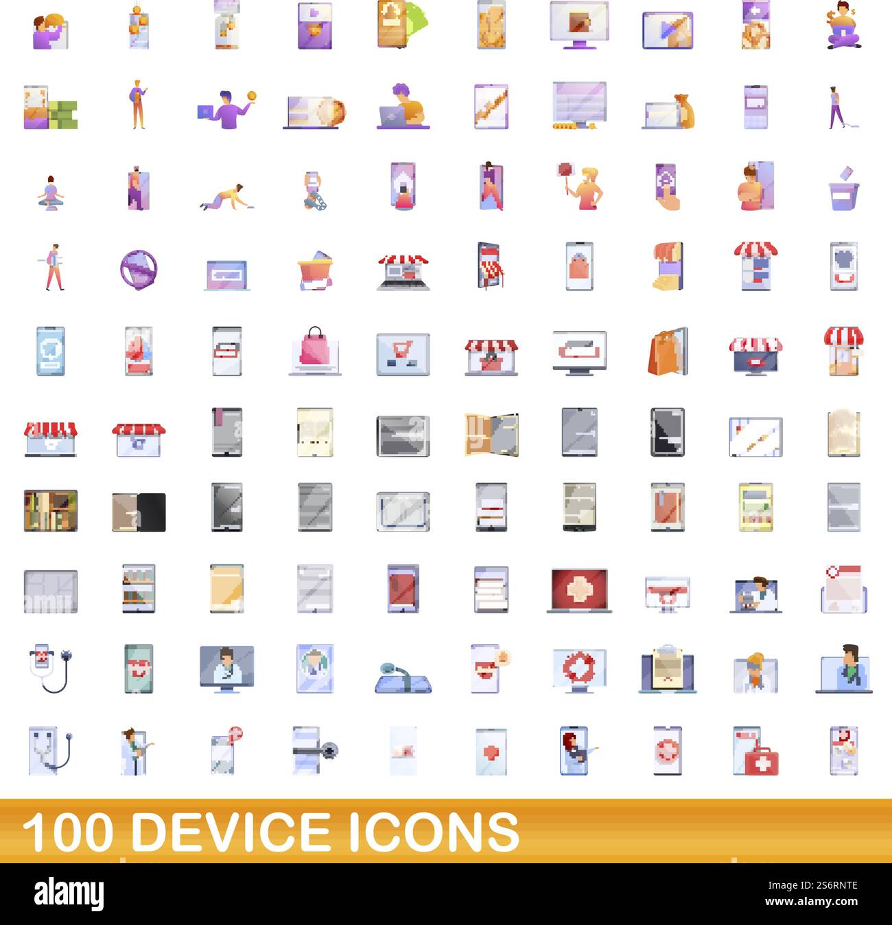 100 device icons set. Cartoon illustration of 100 device icons vector ...