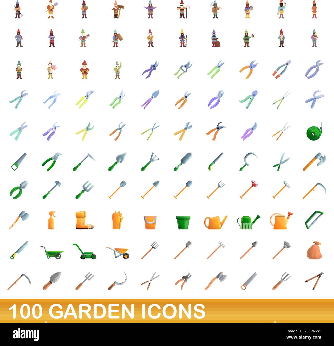 100 garden icons set. Cartoon illustration of 100 garden icons vector ...