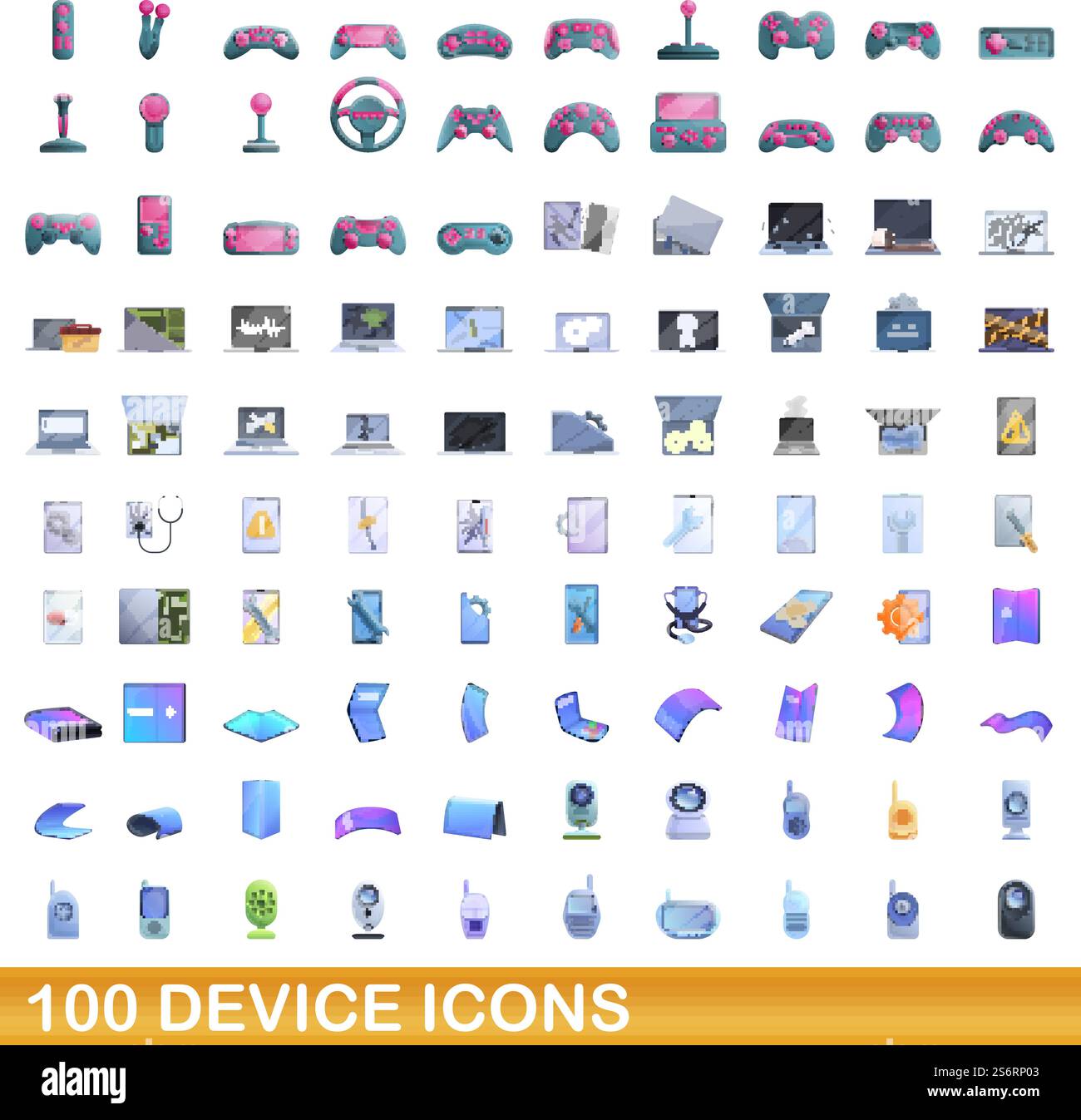 100 device icons set. Cartoon illustration of 100 device icons vector ...