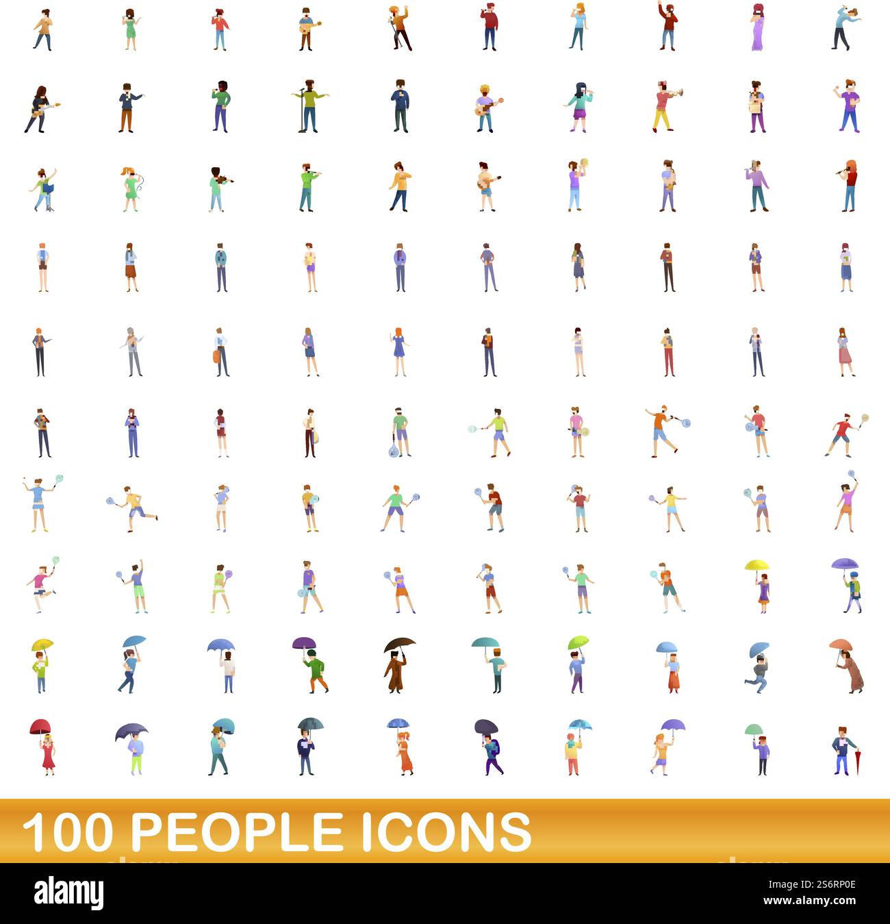 100 people icons set. Cartoon illustration of 100 people icons vector ...