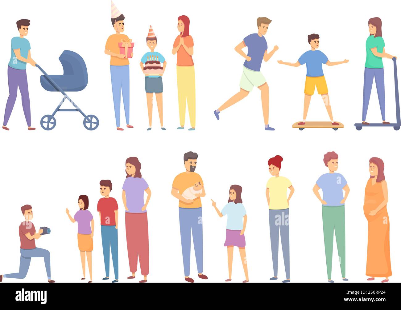 Family moments icons set cartoon vector. Baby childhood. Happy family ...