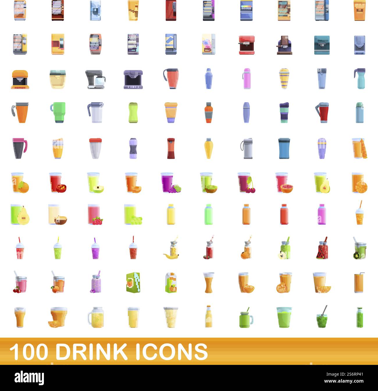 100 drink icons set. Cartoon illustration of 100 drink icons vector set ...