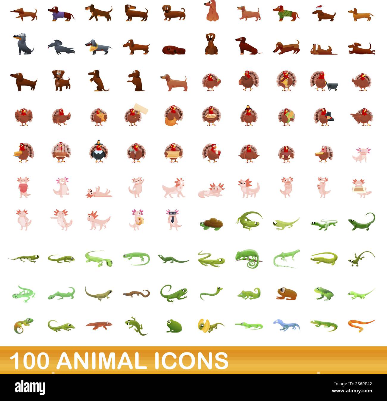 100 animal icons set. Cartoon illustration of 100 animal icons vector ...