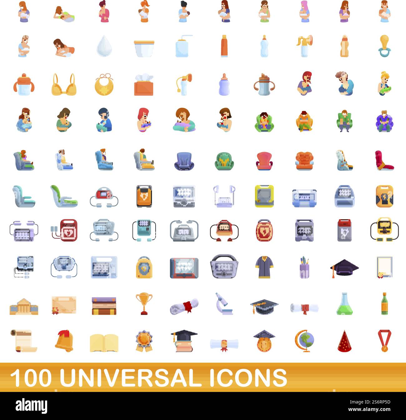 100 universal icons set. Cartoon illustration of 100 universal icons ...