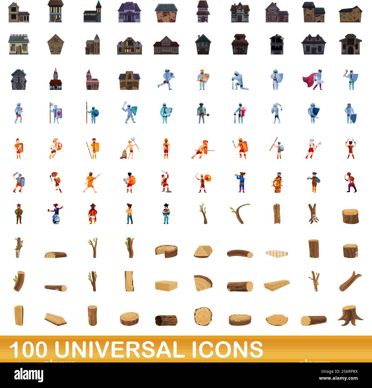 100 universal icons set. Cartoon illustration of 100 universal icons ...