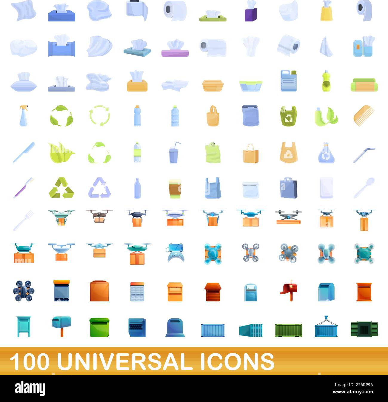 100 universal icons set. Cartoon illustration of 100 universal icons ...