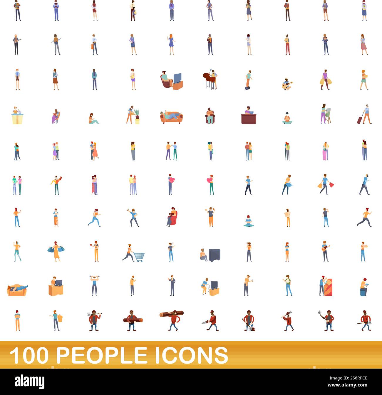 100 people icons set. Cartoon illustration of 100 people icons vector ...