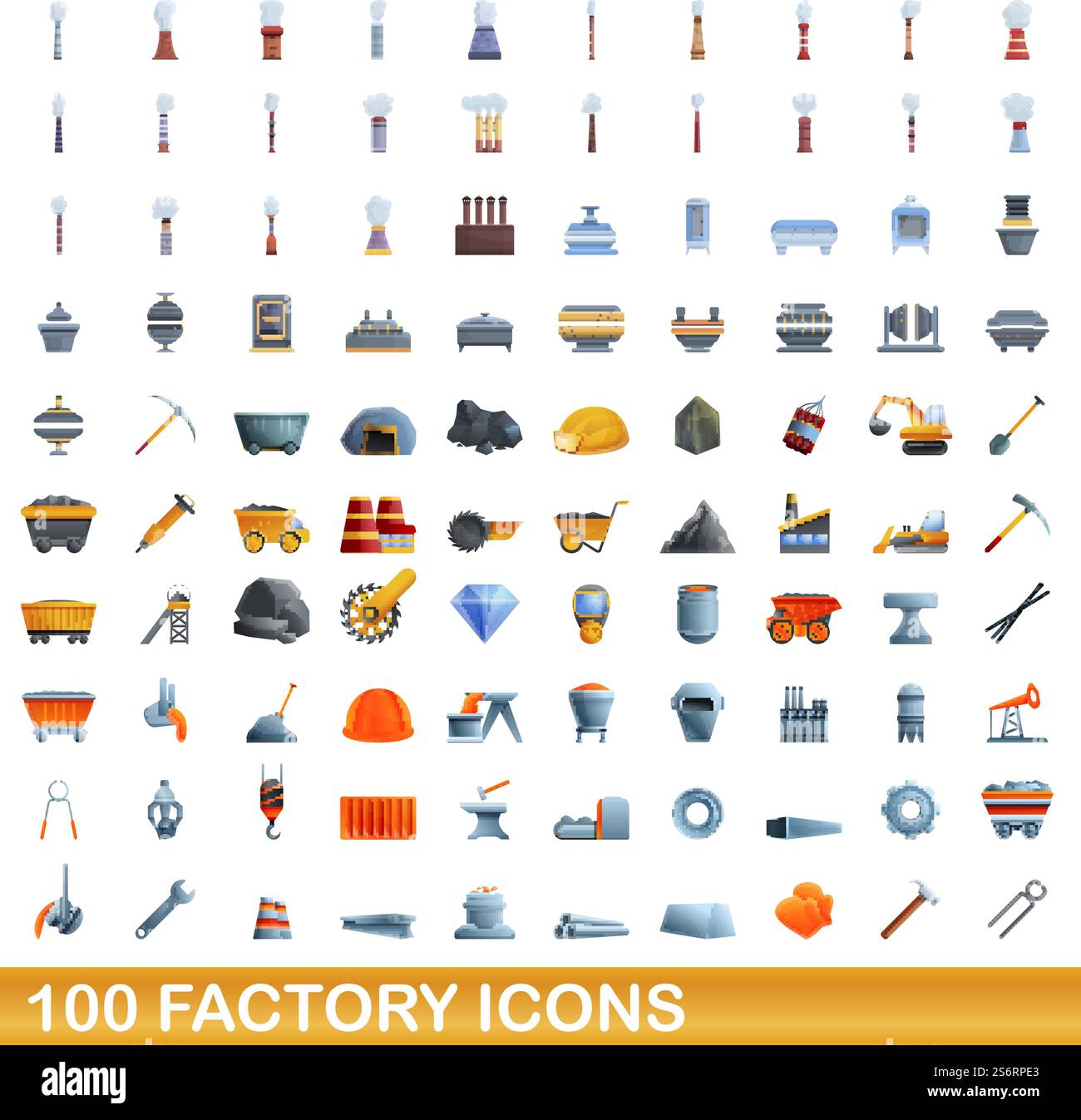 100 factory icons set. Cartoon illustration of 100 factory icons vector ...