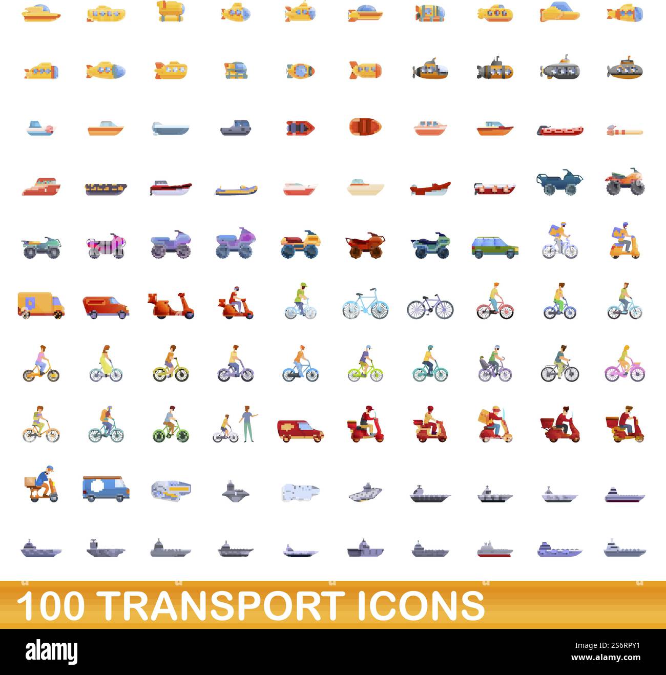 100 transport icons set. Cartoon illustration of 100 transport icons ...