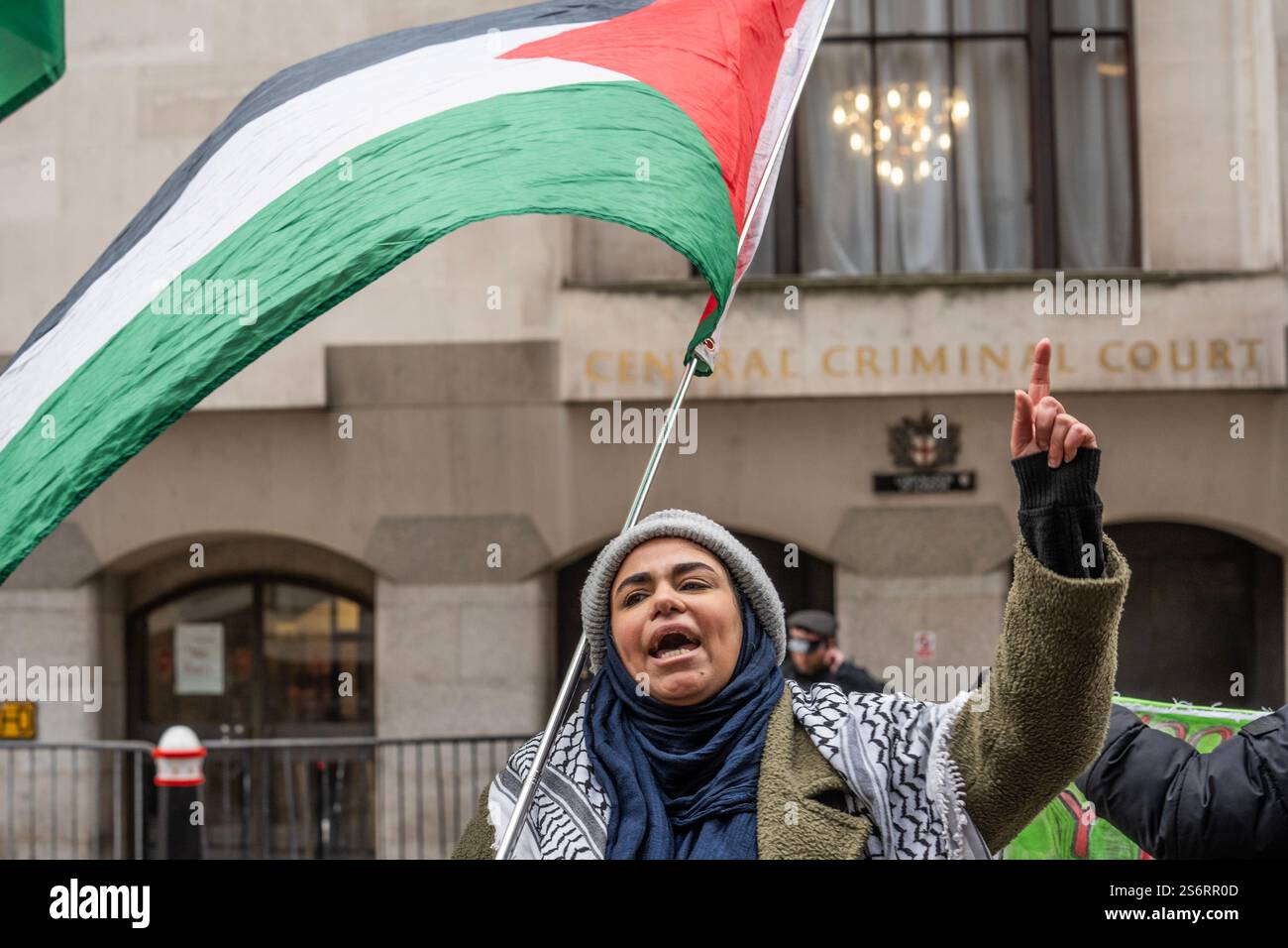 London, UK. 17th Jan, 2025. A pro-Palestinian activist seen calling for ...
