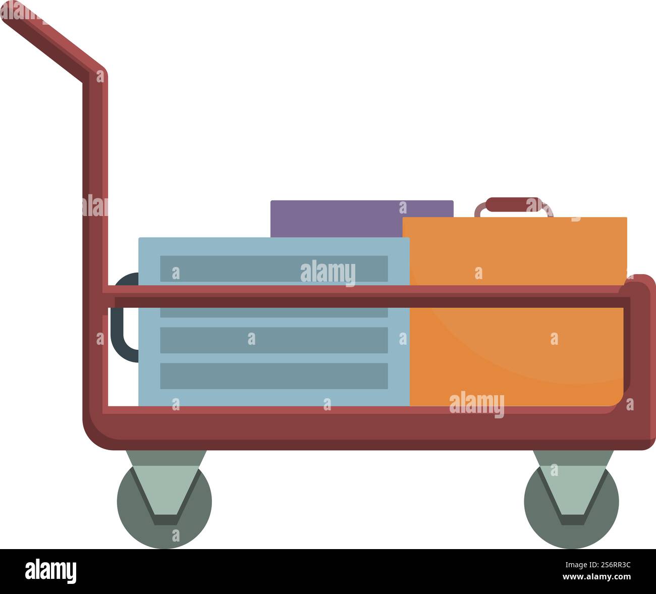 Hotel luggage trolley icon cartoon vector. Travel suitcase. Cart ...