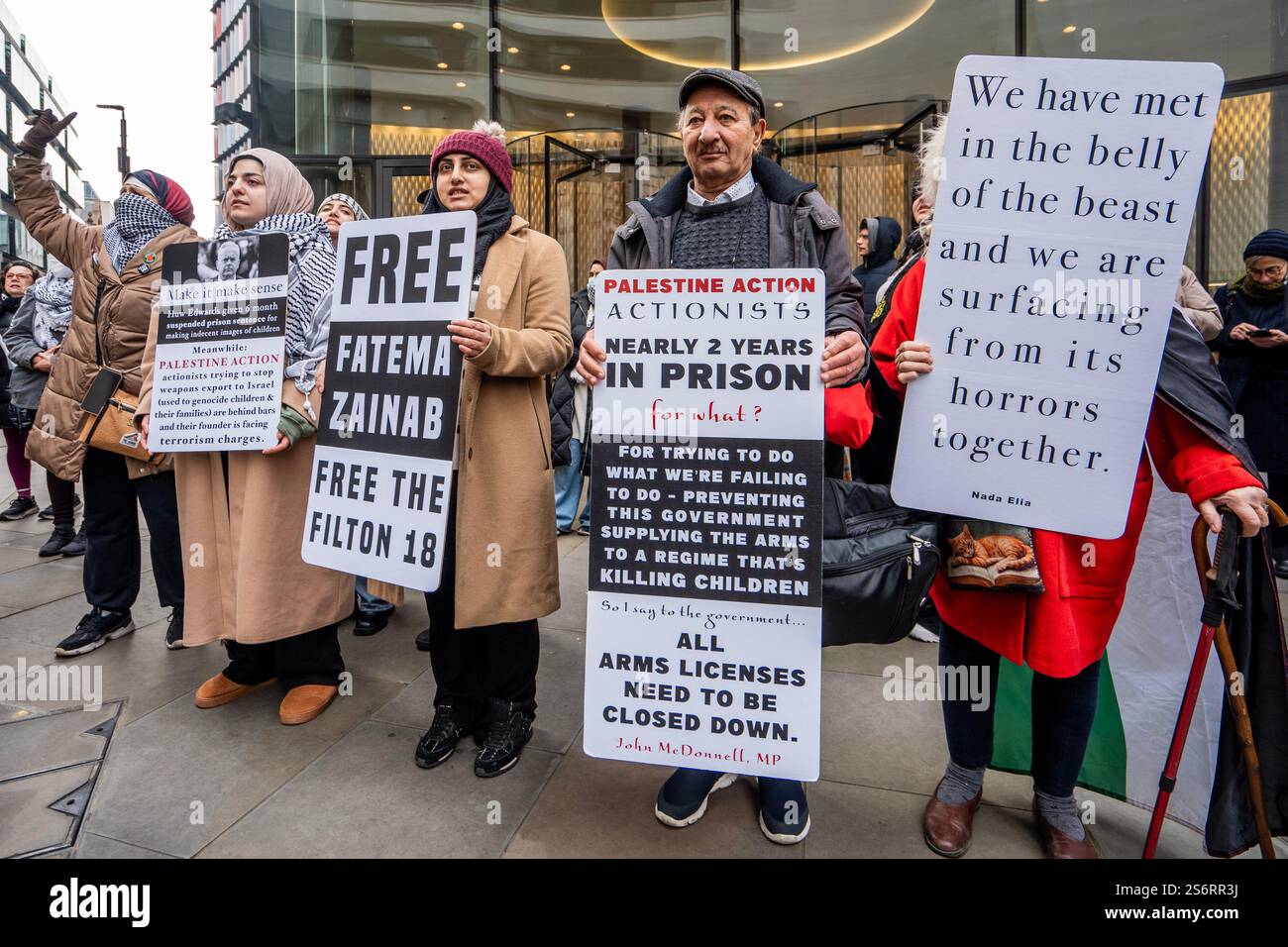 Pro-Palestinian campaigners congregated outside the Old Bailey court ...