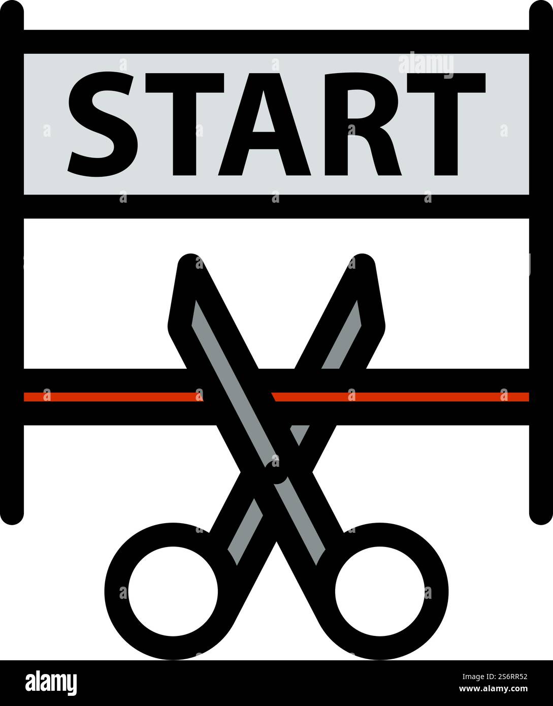 Scissors Cutting Tape Icon. Editable Bold Outline With Color Fill ...
