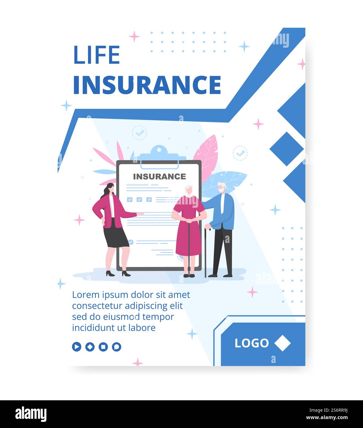 Family Life Insurance Poster Template Flat Design Editable Illustration ...