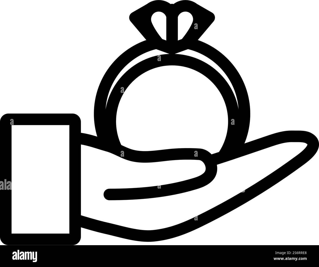 Hand Present Heart Ring Icon. Bold outline design with editable stroke ...