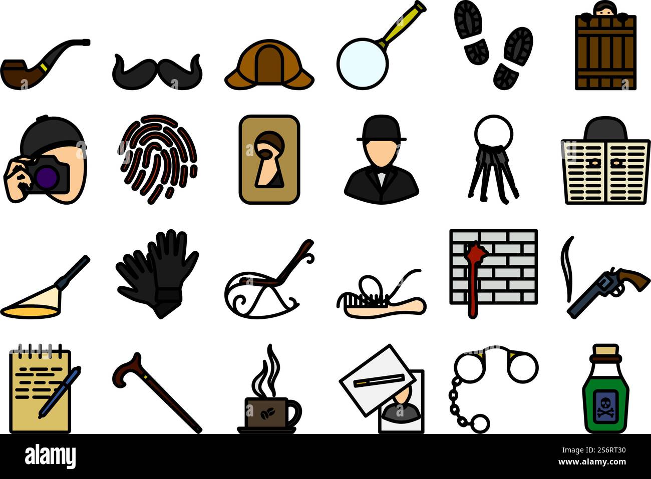 Detective Icon Set. Editable Bold Outline With Color Fill Design ...