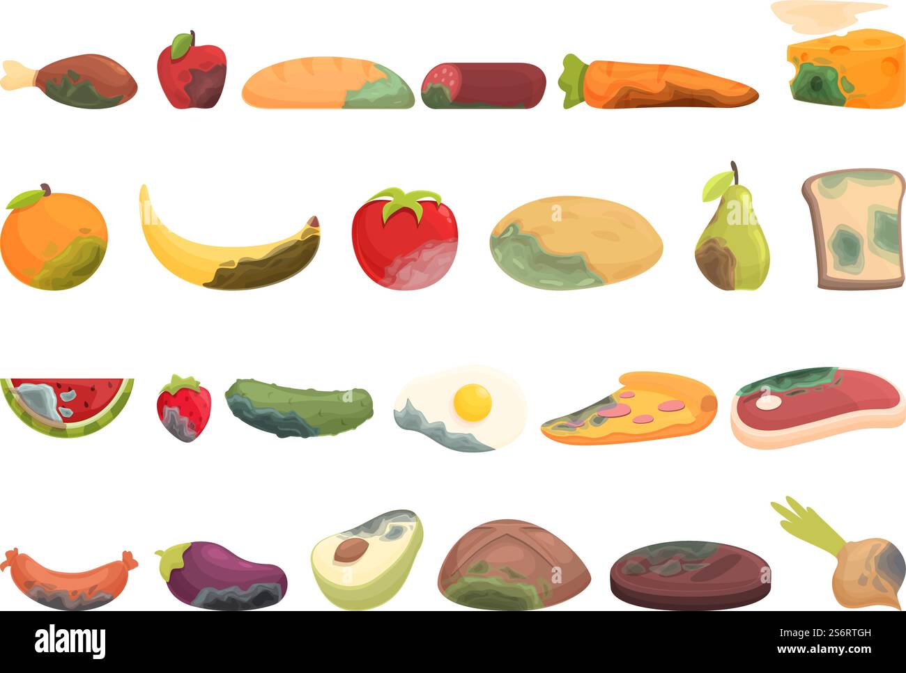 Food contamination icons set cartoon vector. Spoiled rotten. Touch ...