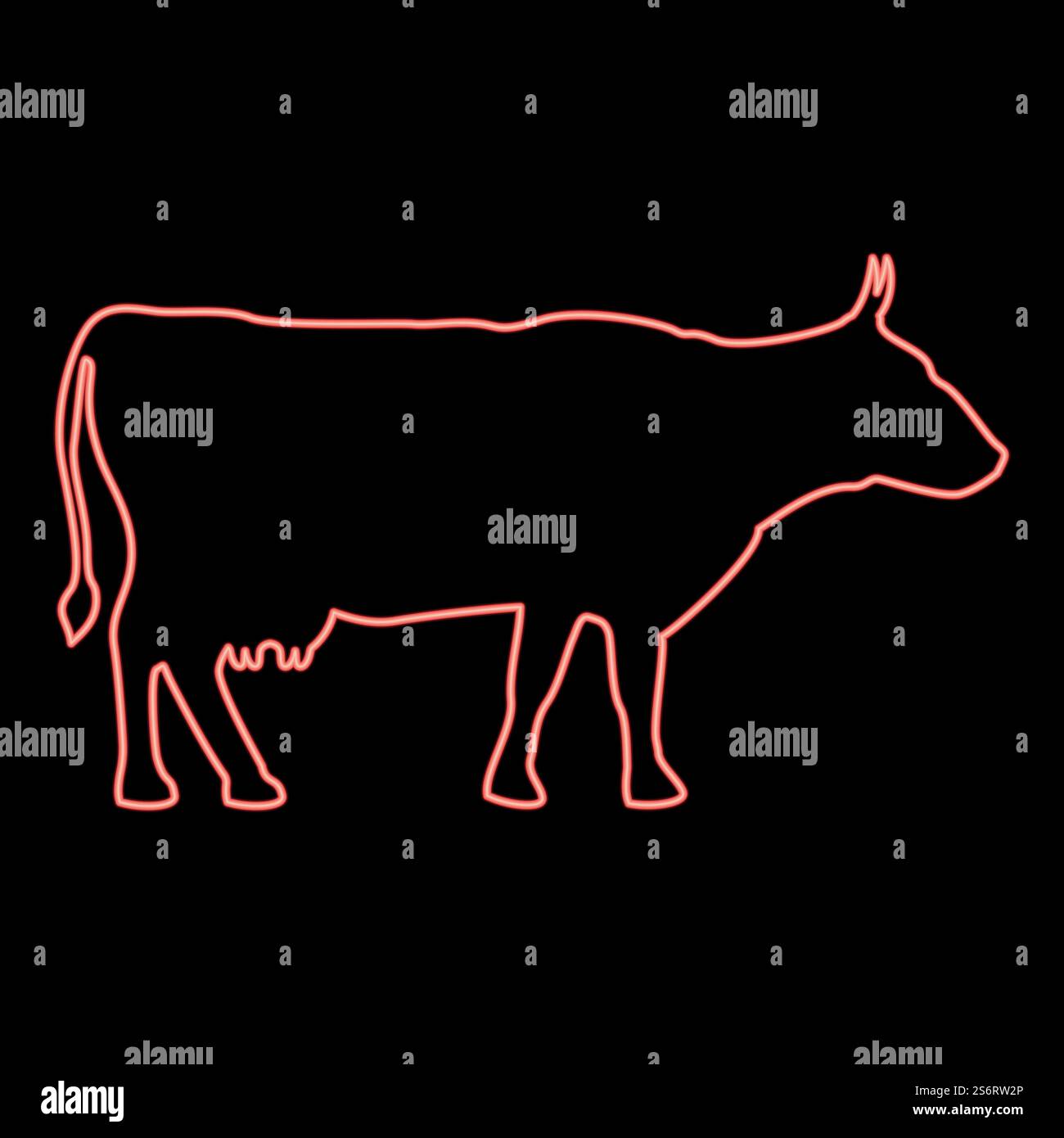 Neon cow set red color vector illustration image flat style light. Neon ...