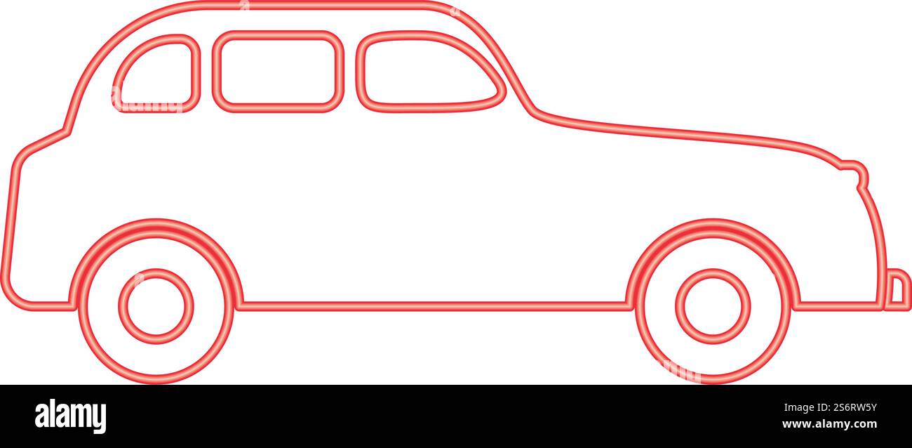 Neon retro car red color vector illustration image flat style light ...