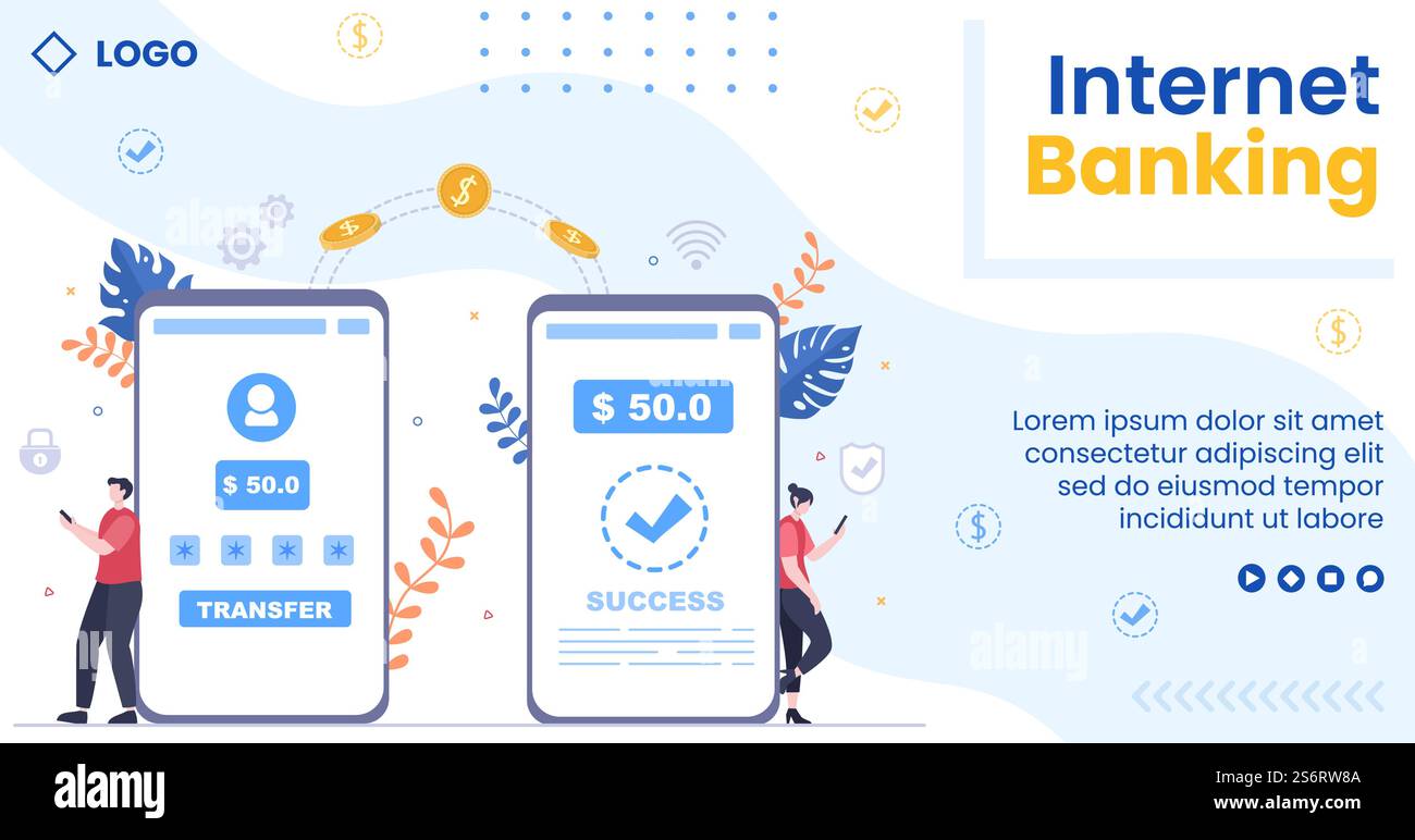 Online E-Banking App, Wallet or Bank Credit Card Post Template Flat ...