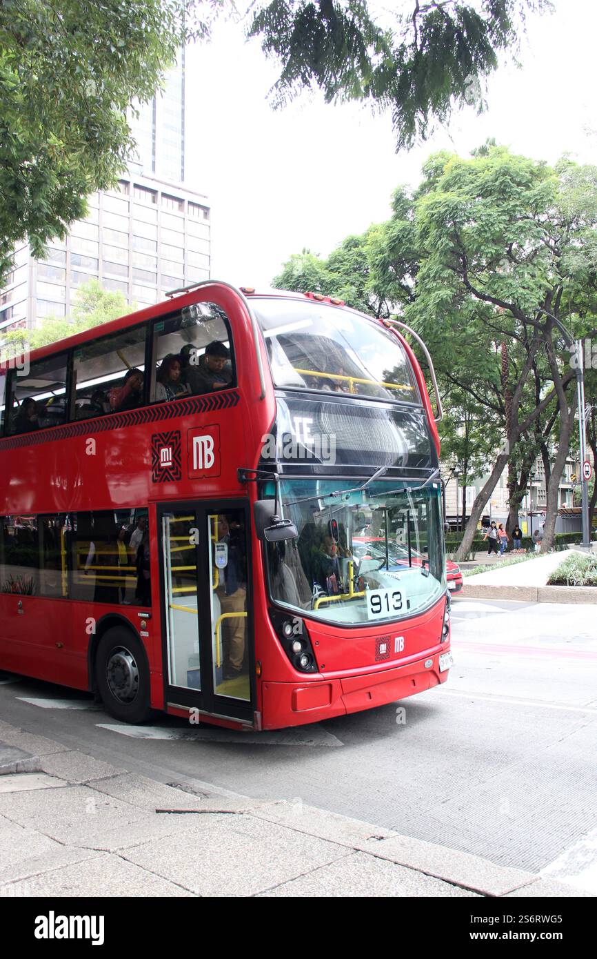 Mexico City, Mexico - Aug 23 2023: The Metrobus is a red double-decker ...