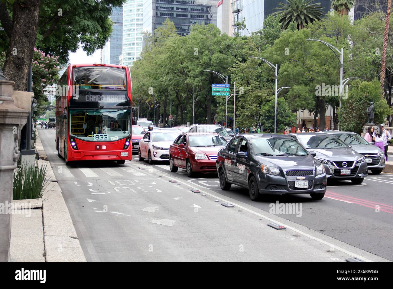 Mexico City, Mexico - Aug 23 2023: The Metrobus is a red double-decker ...
