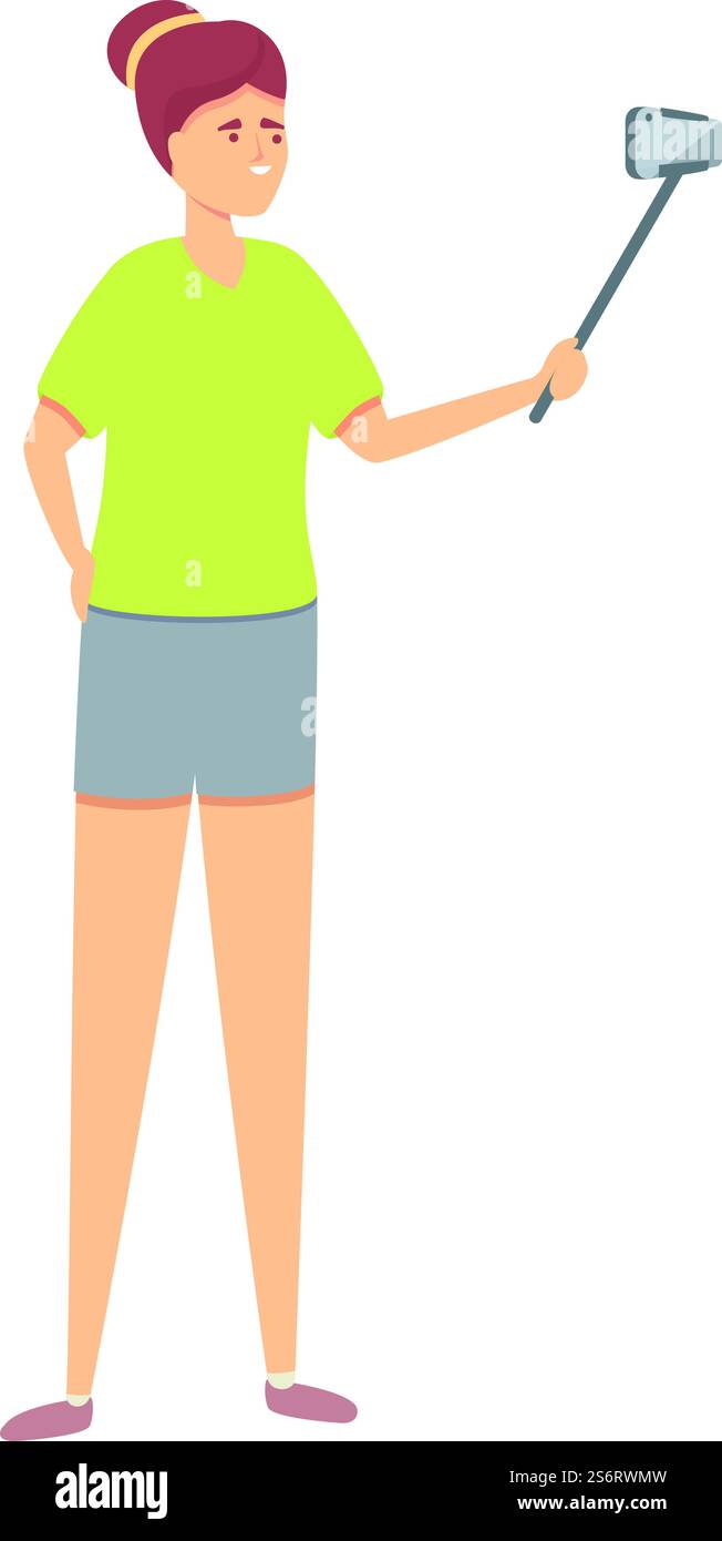 Vlogger selfie stick icon cartoon vector. Live stream. Social show ...