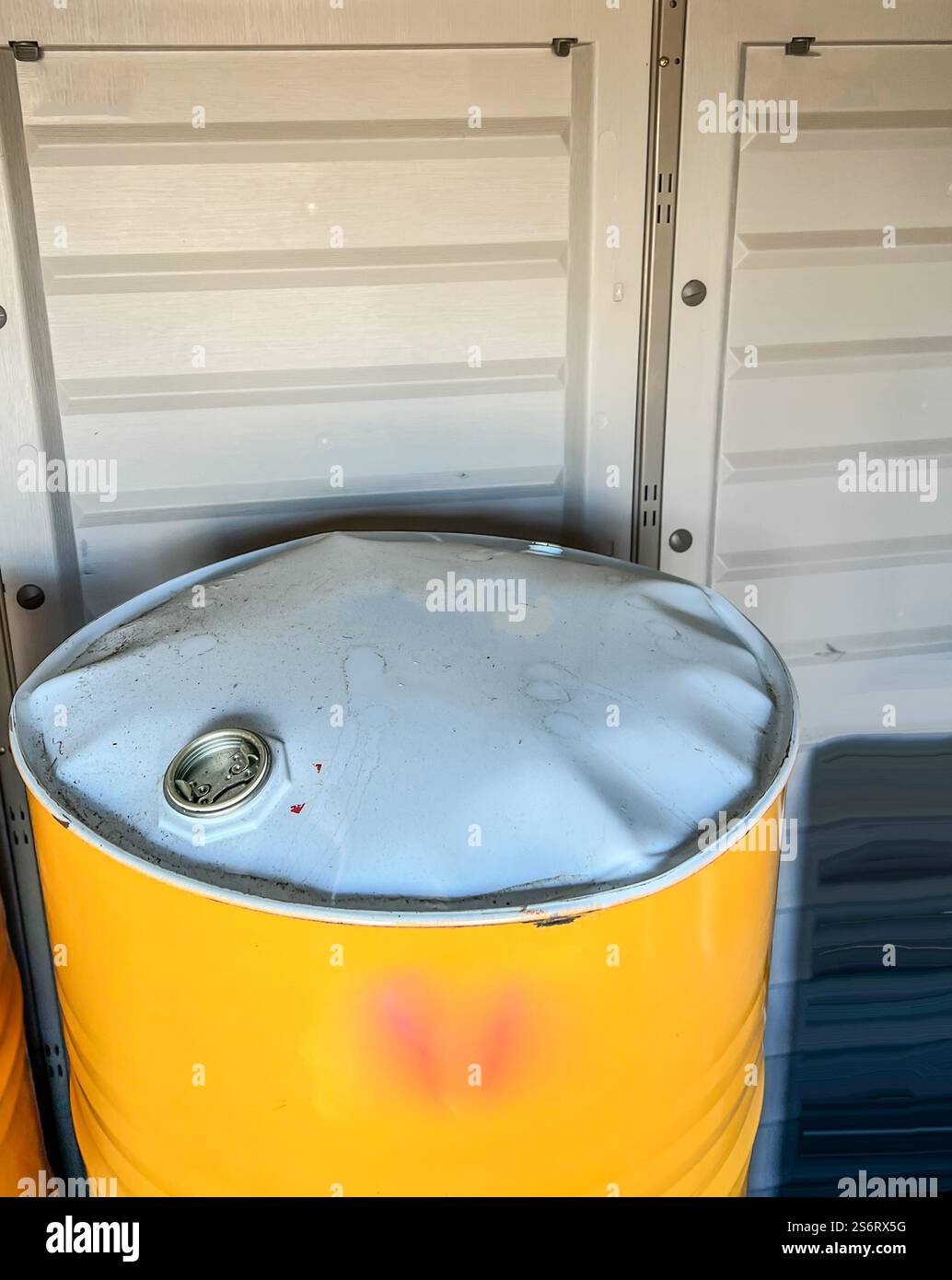 Bulging 55-gallon steel drum at risk to rupture or explode Stock Photo ...