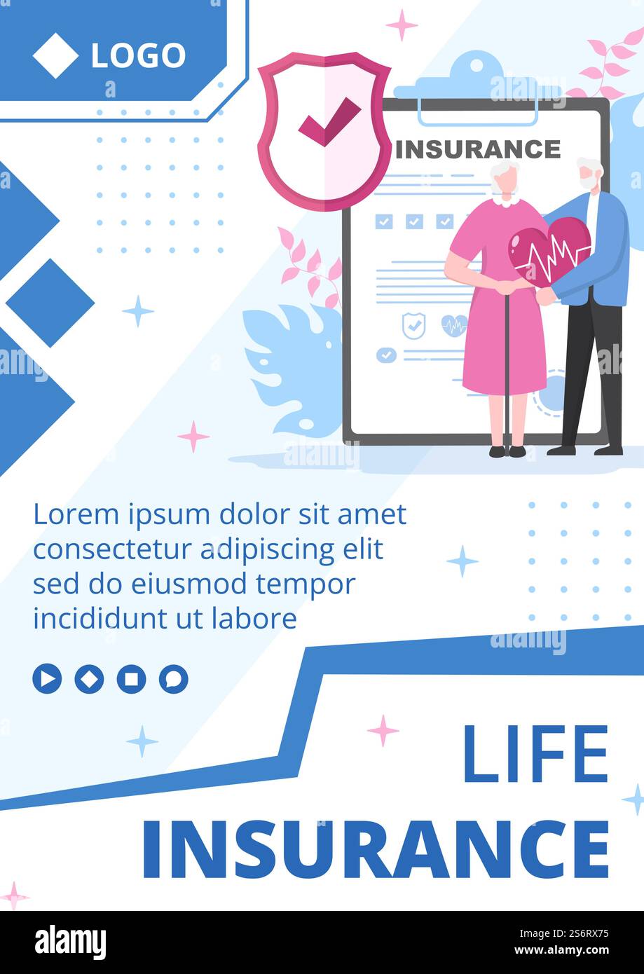 Family Life Insurance Flyer Template Flat Design Editable Illustration ...