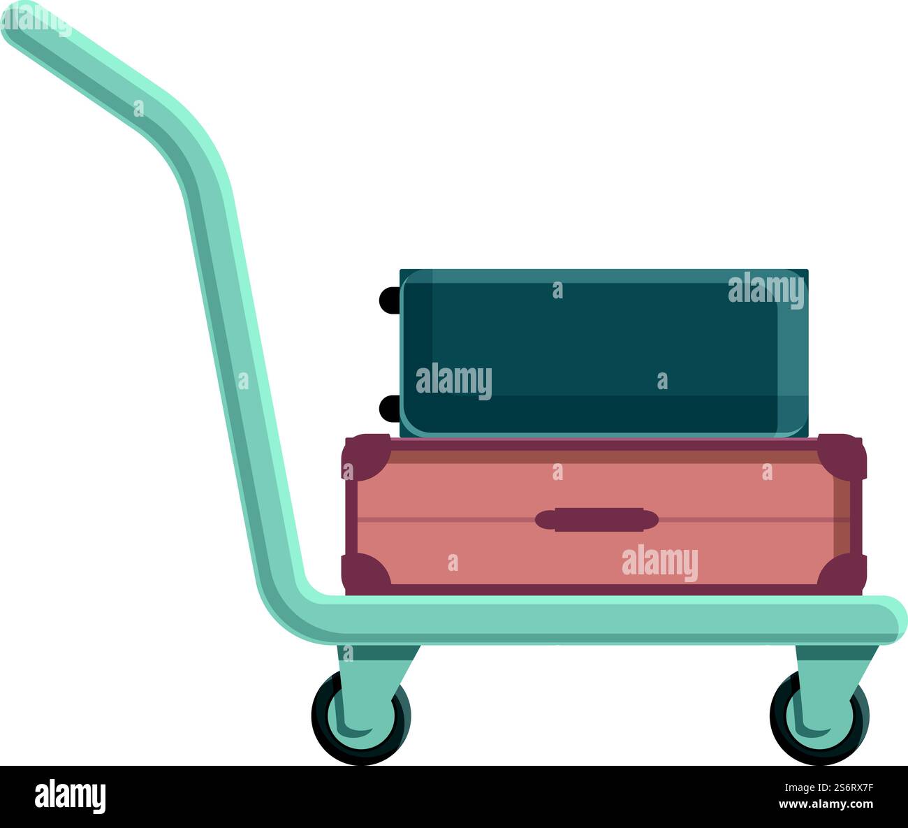 Man luggage trolley icon cartoon vector. Travel suitcase. Hotel cart ...