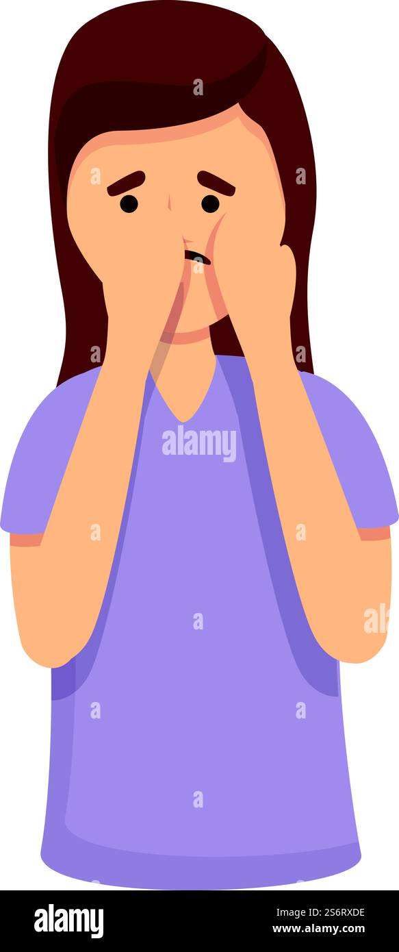 Woman crying icon cartoon vector. Panic stress. Anxiety attack. Woman ...