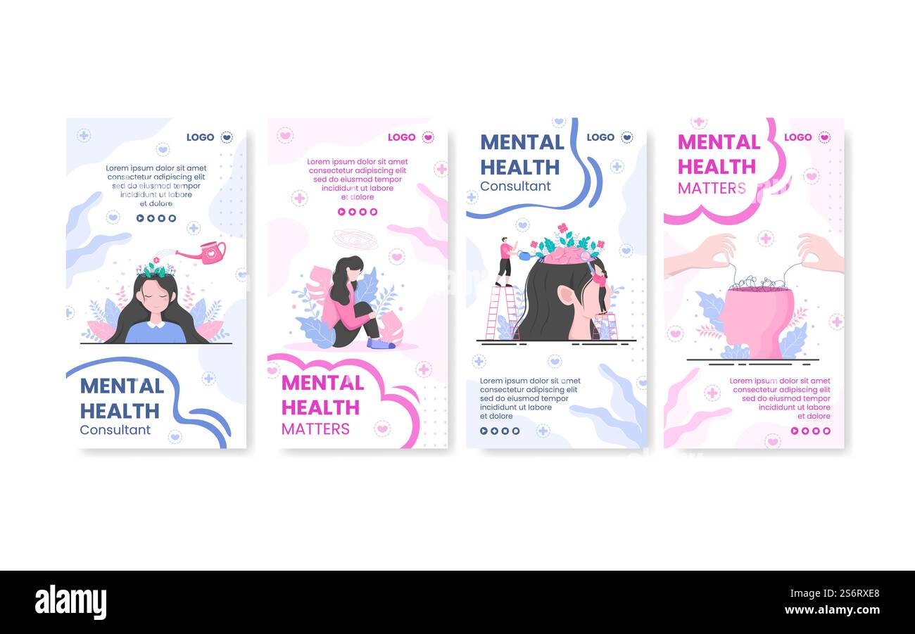 Mental Health Care Consultant Stories Template Flat Design Illustration ... Mental Health Care Consultant Stories Template Flat Design Illustration ...