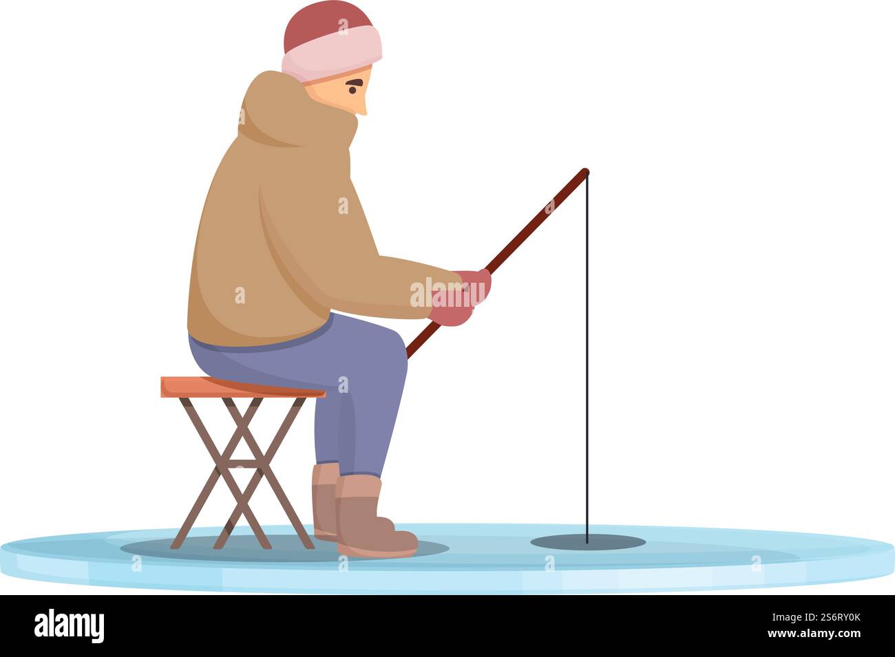 Lake ice fishing icon cartoon vector. Winter fish. Frozen boat. Lake ...