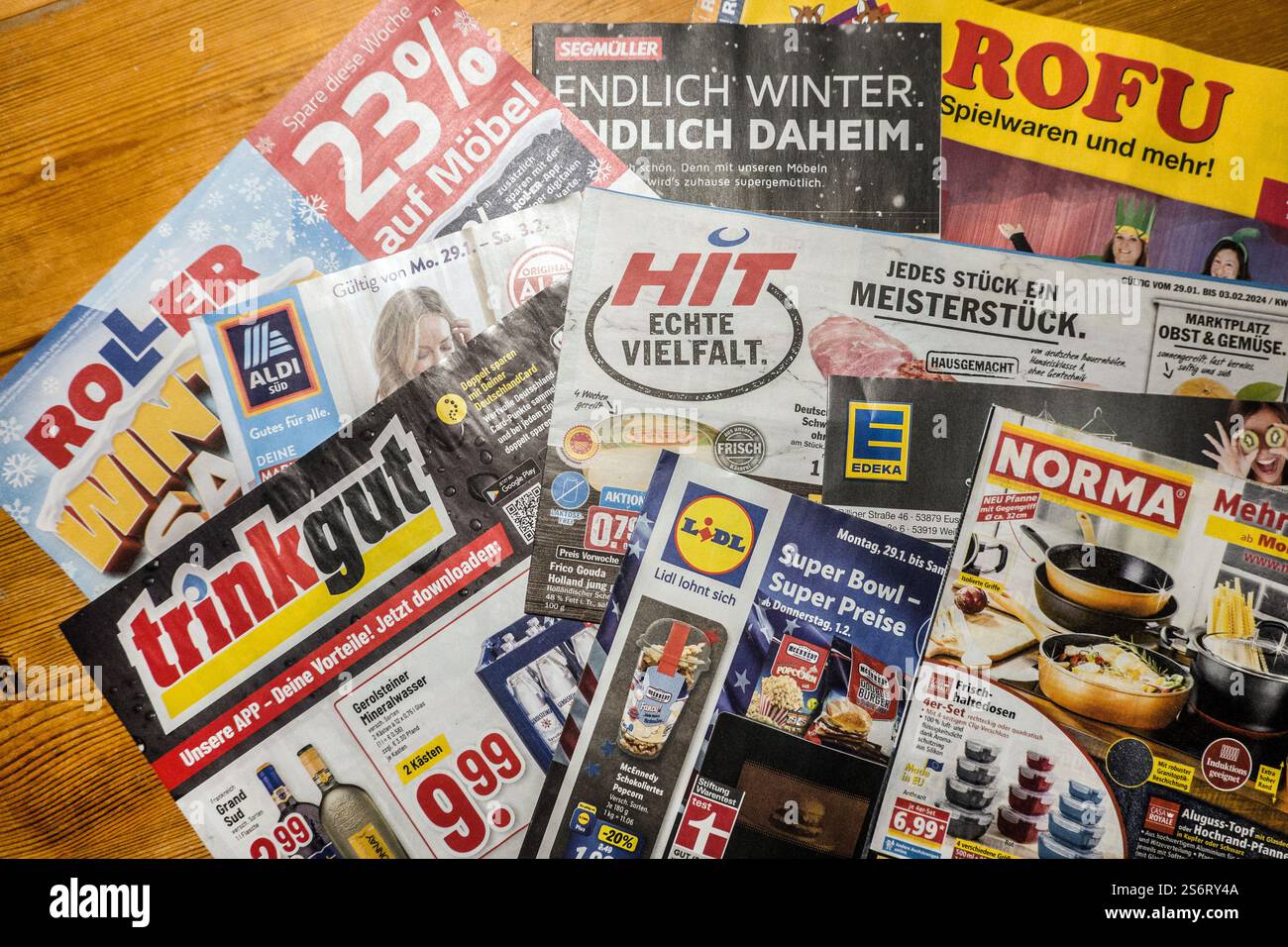 Collection of various advertising leaflets from discounters - symbolic ...